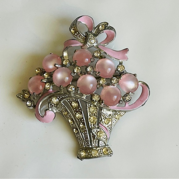 Coro | Jewelry | Vintage Coro Pink Faux Moonstone With Rhinestone ...